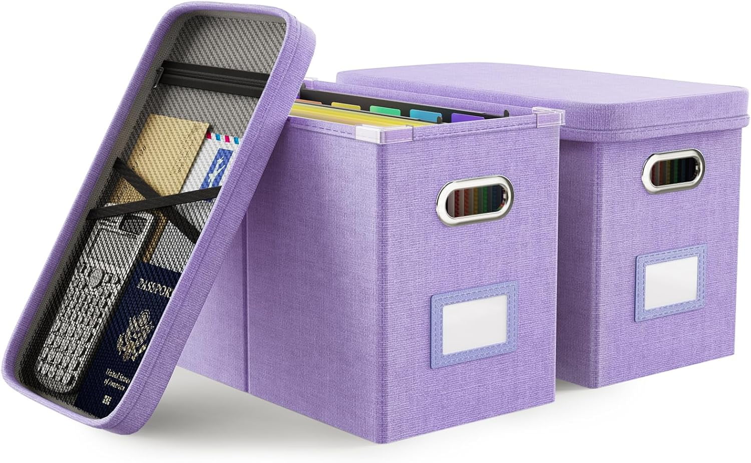File Organizer Box with Lid, Hanging Filing File Box with Mesh Pocket ...