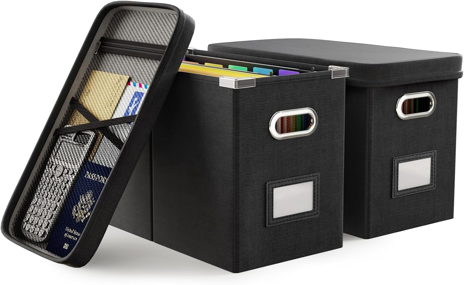 File Organizer Box with Lid, Hanging Filing File Box with Mesh Pocket ...