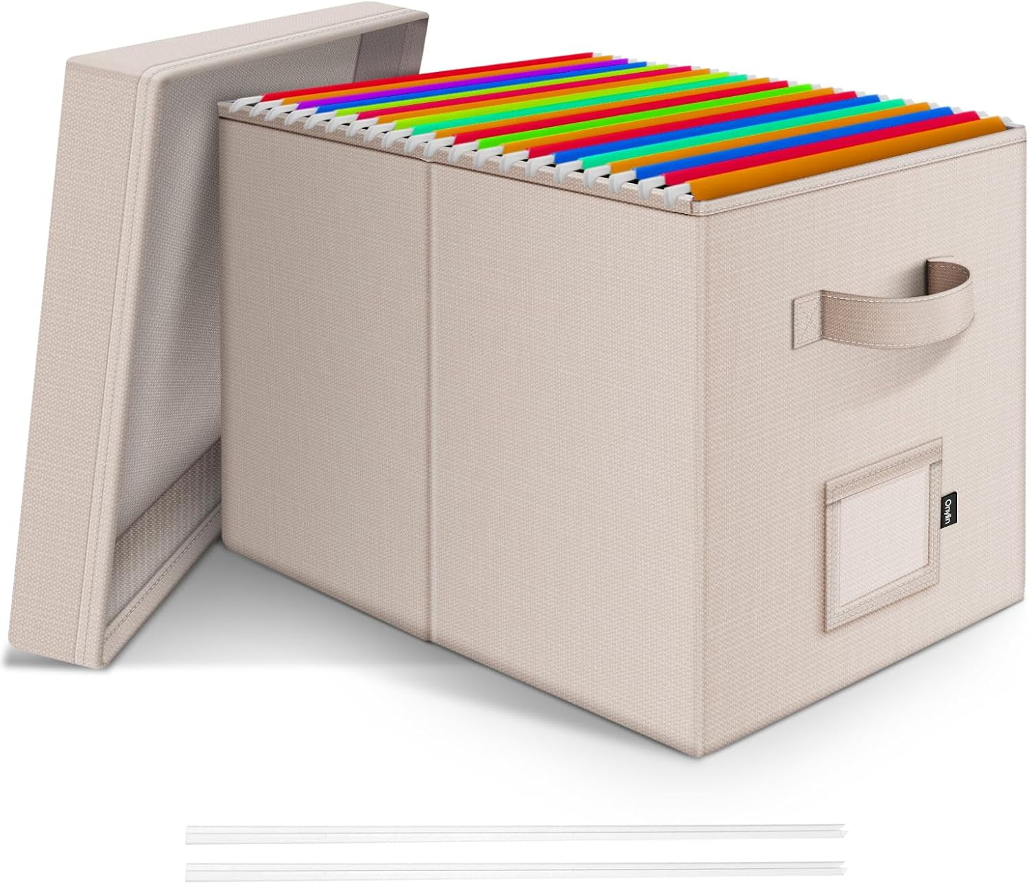 File Organizer Box with Lid, Linen Hanging File Storage Box with Handle ...