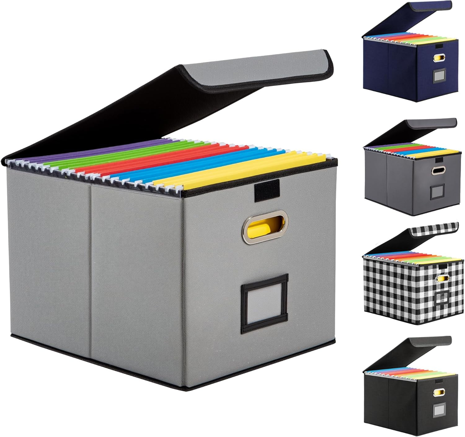 File Organizer Box, Linen Filing Organizer with Lid, Large Desktop File ...