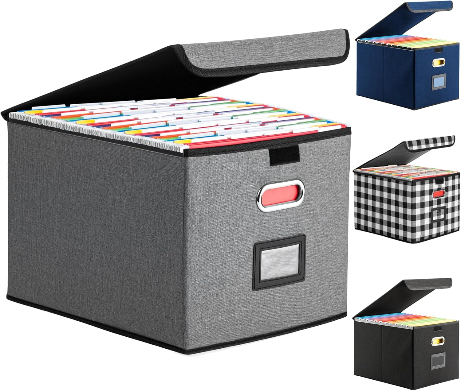 File Organizer Box, Linen Filing Organizer with Lid, Large Desktop File ...