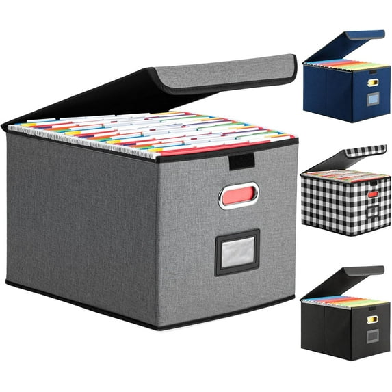 File Organizer Box, Linen Filing Organizer with Lid, Large Desktop File ...