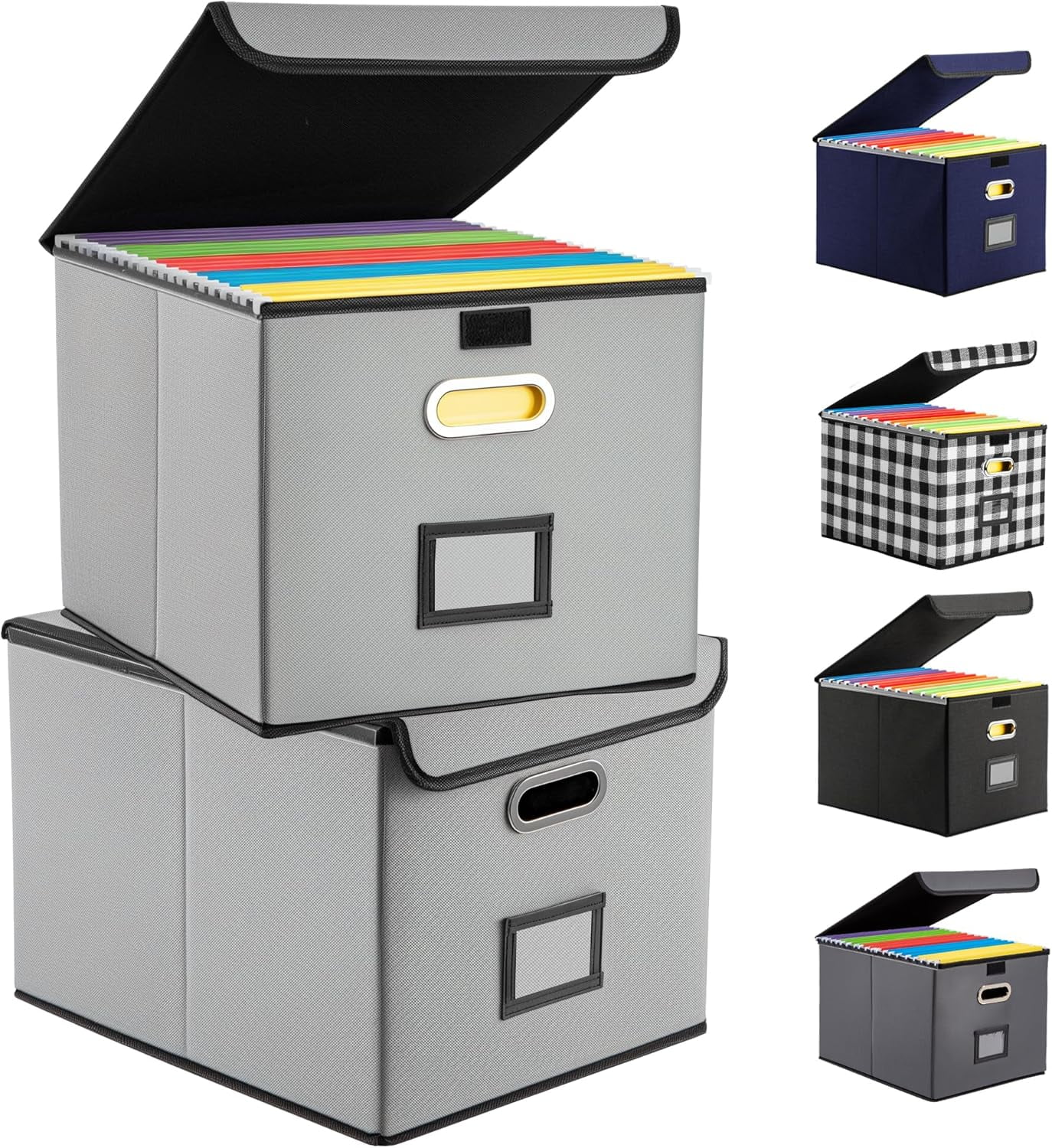 File Organizer Box, Linen Filing Organizer with Lid, Large Desktop File ...