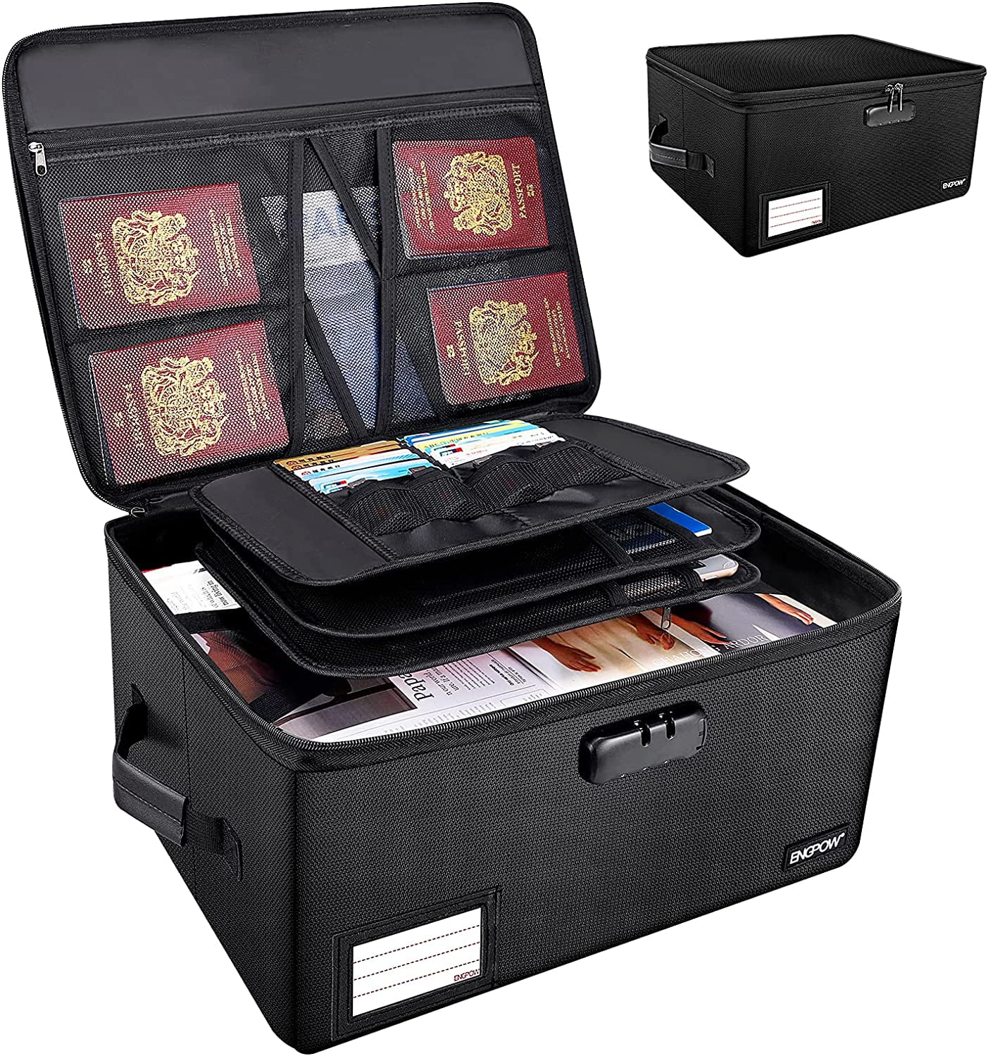 File Organizer Box with Lock,Large Fireproof Document Box 4-Layer File ...