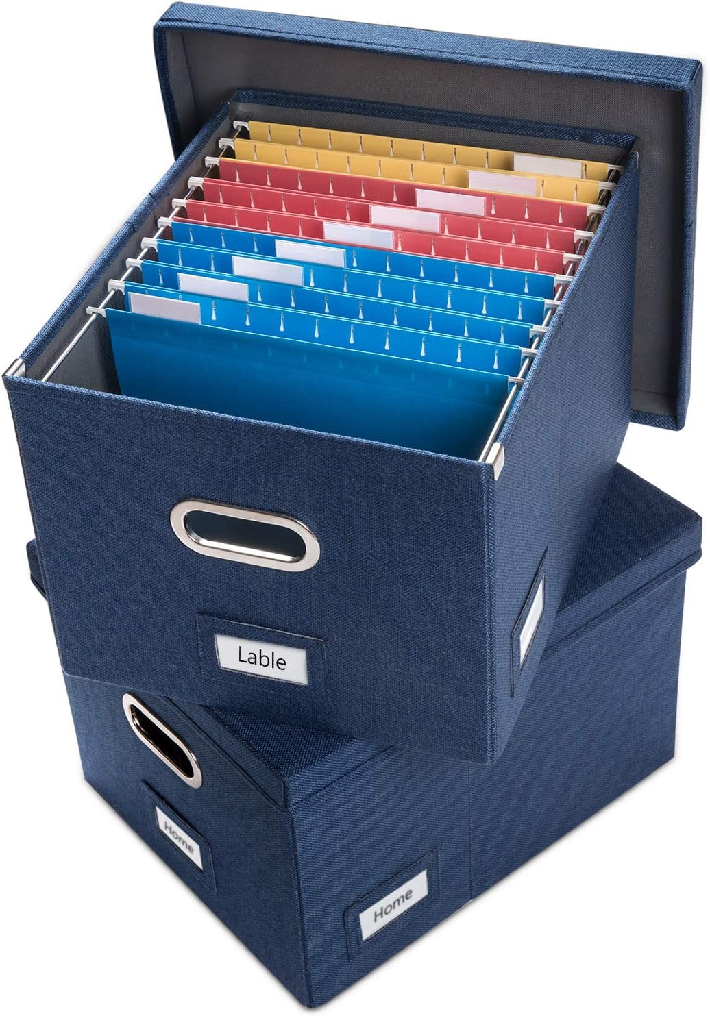 File Organizer Box - Set of 2 Collapsible Decorative Linen Filing ...
