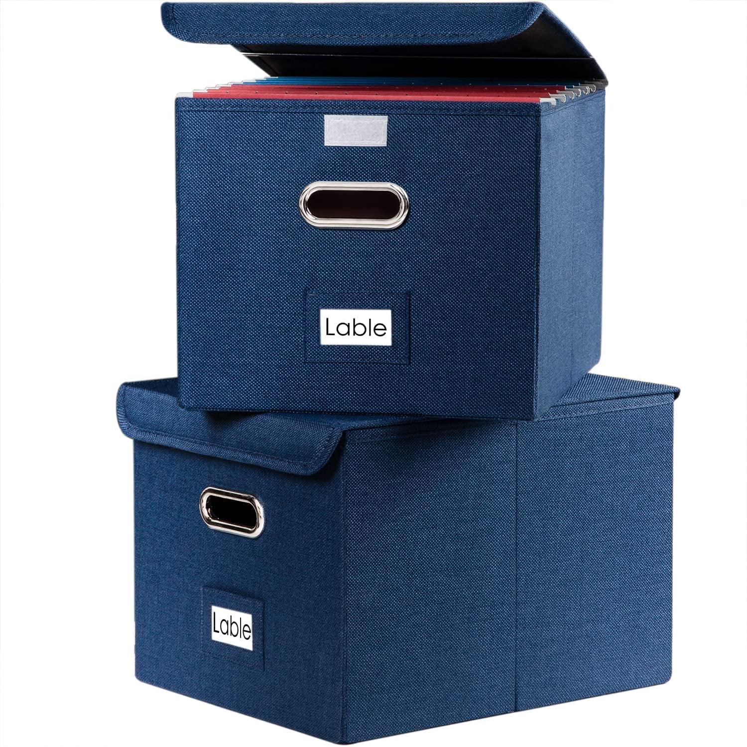 File Organizer Box - Set of 2 Collapsible Decorative Linen Filing ...