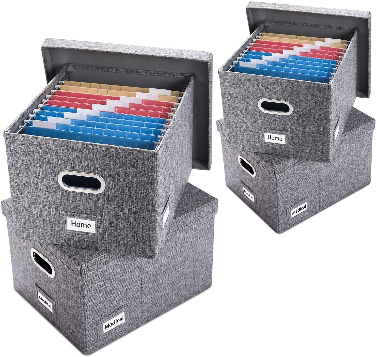 File Organizer Box - Set of 4 Collapsible Decorative Linen Filing ...
