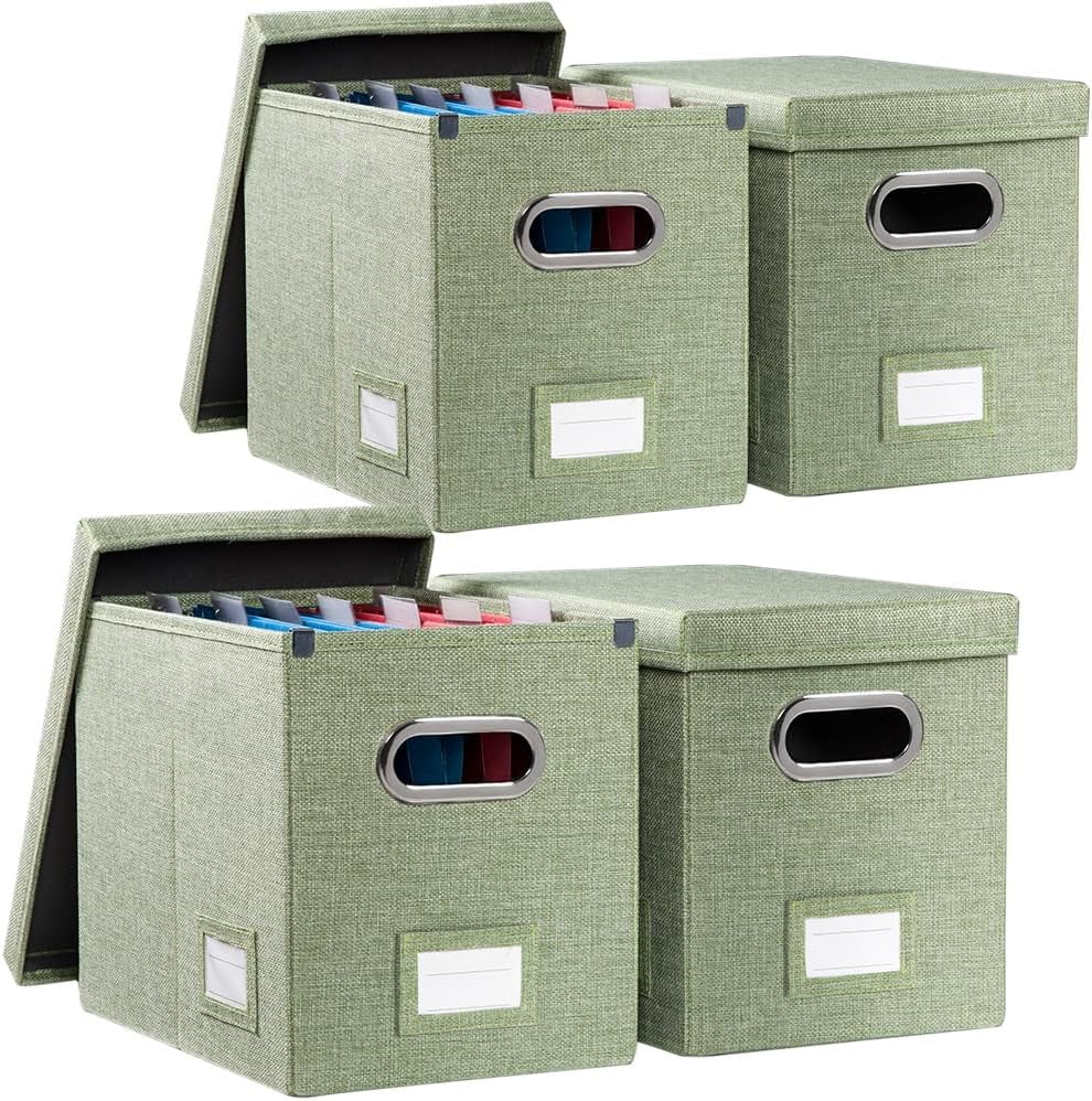 File Organizer Box - Set of 4 Collapsible Decorative Linen Filing ...