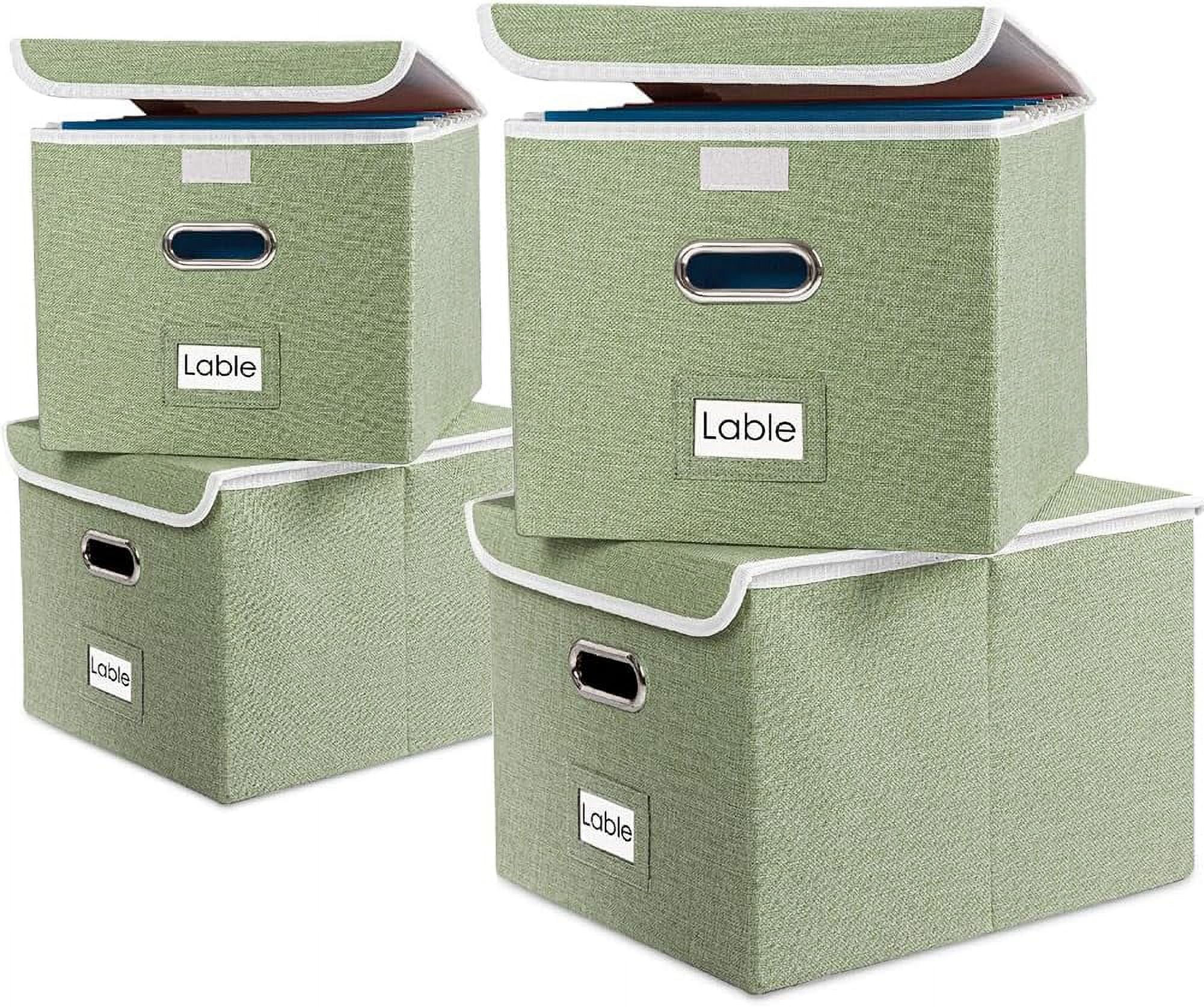 File Organizer Box - Set of 4 Collapsible Decorative Linen Filing ...