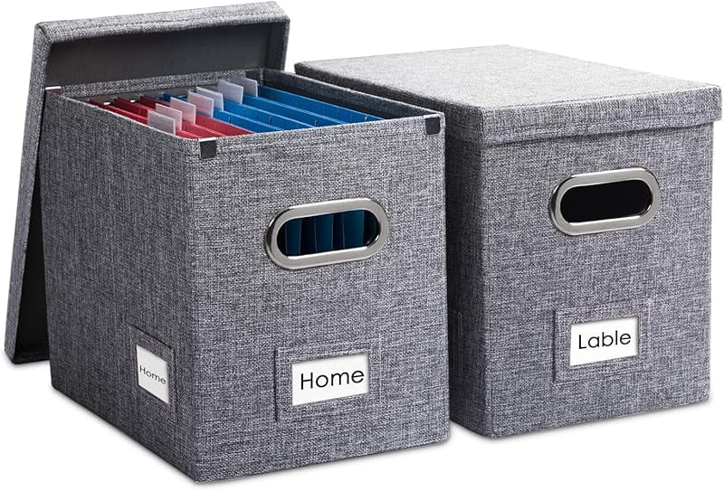 File Organizer Box - Set of 4 Collapsible Decorative Linen Filing ...