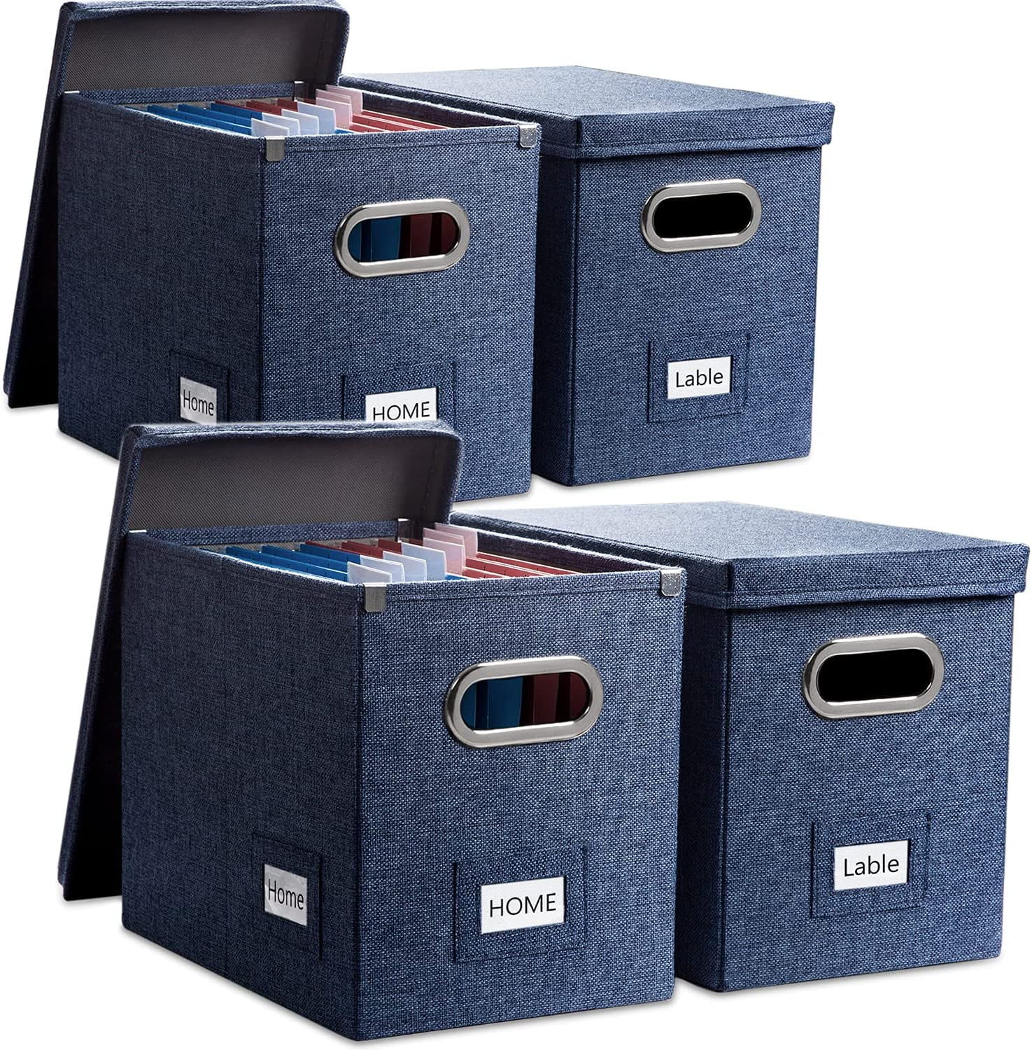 File Organizer Box - Set of 4 Collapsible Decorative Linen Filing ...
