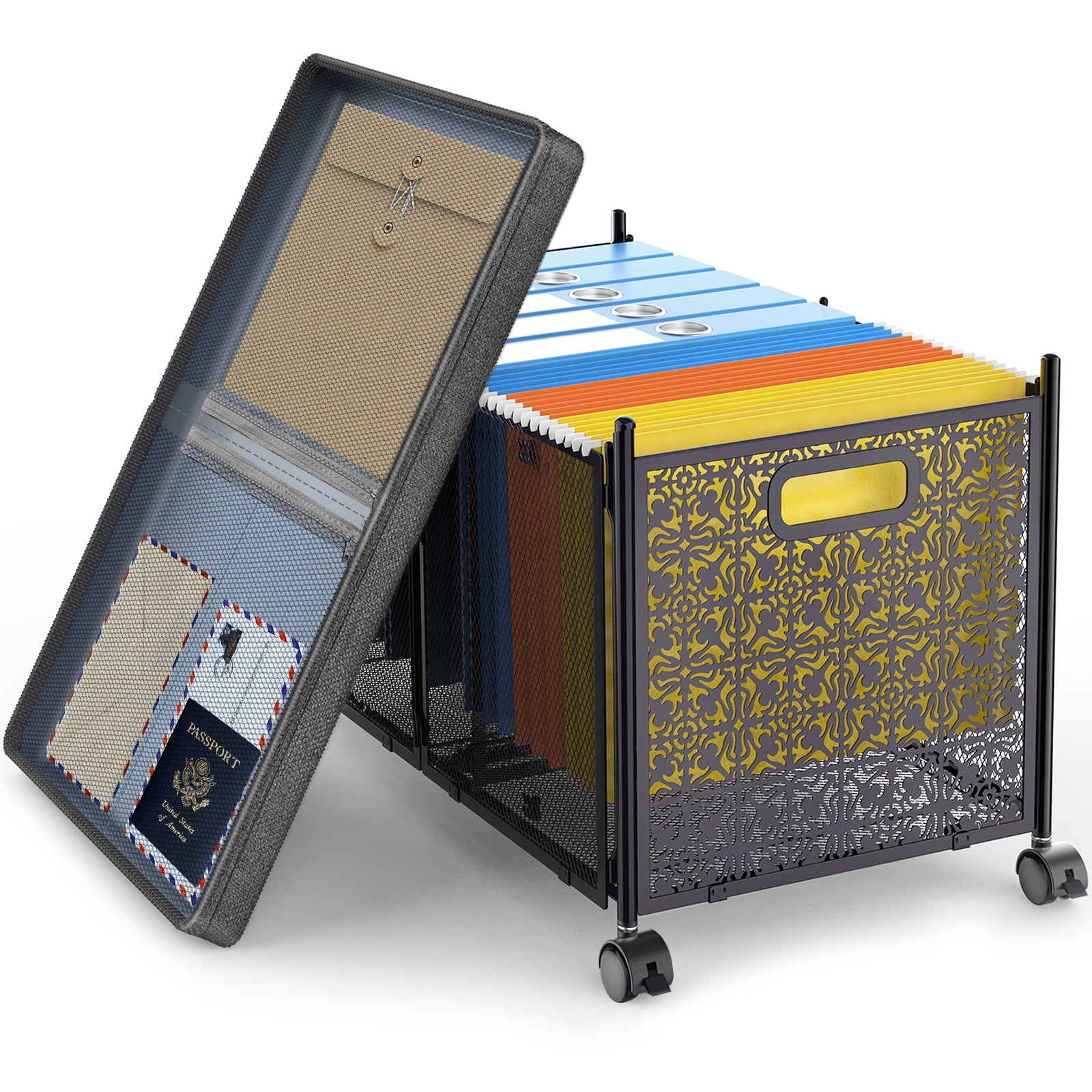 Pulatree File Organizer with Wheels for Hanging Letters/Legal Documents ...