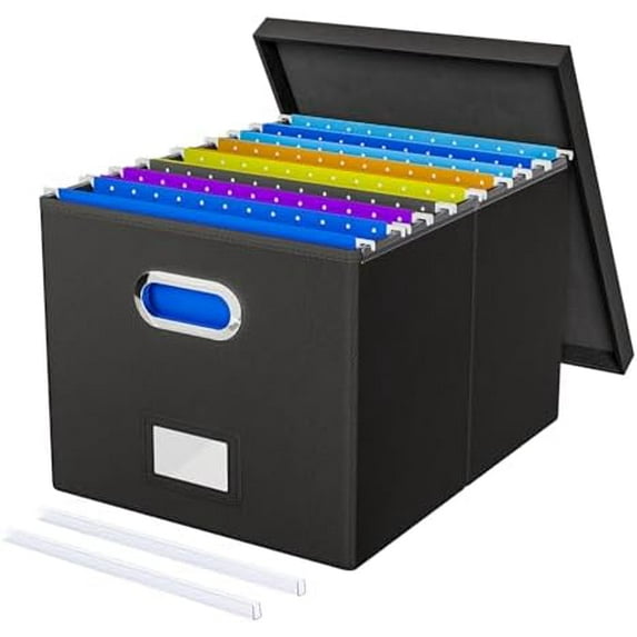File Organizer Box with Lid - Portable Hanging File Box for Letter ...