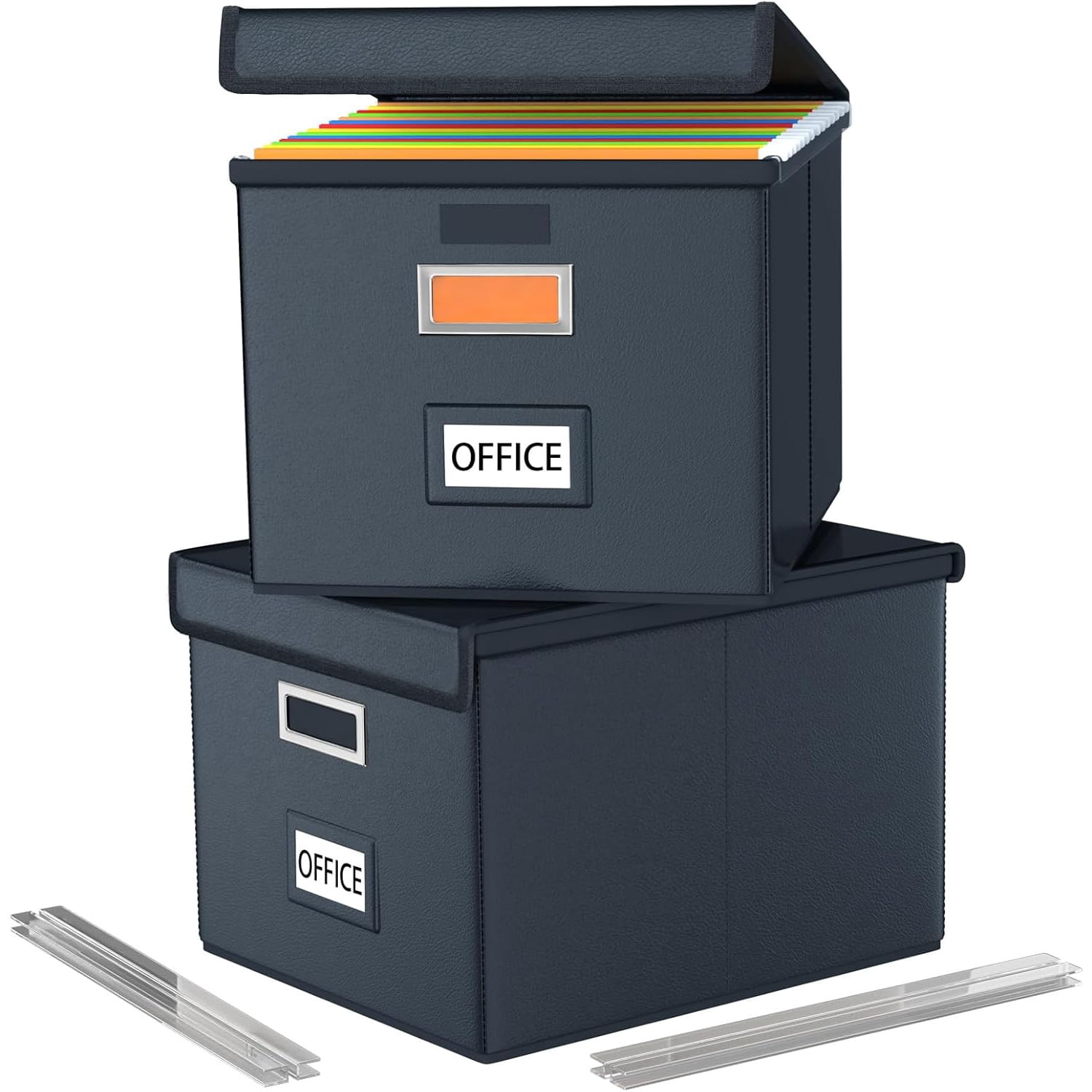 File Organizer Boxes with Lids, Collapsible Faux Leather Hanging File ...