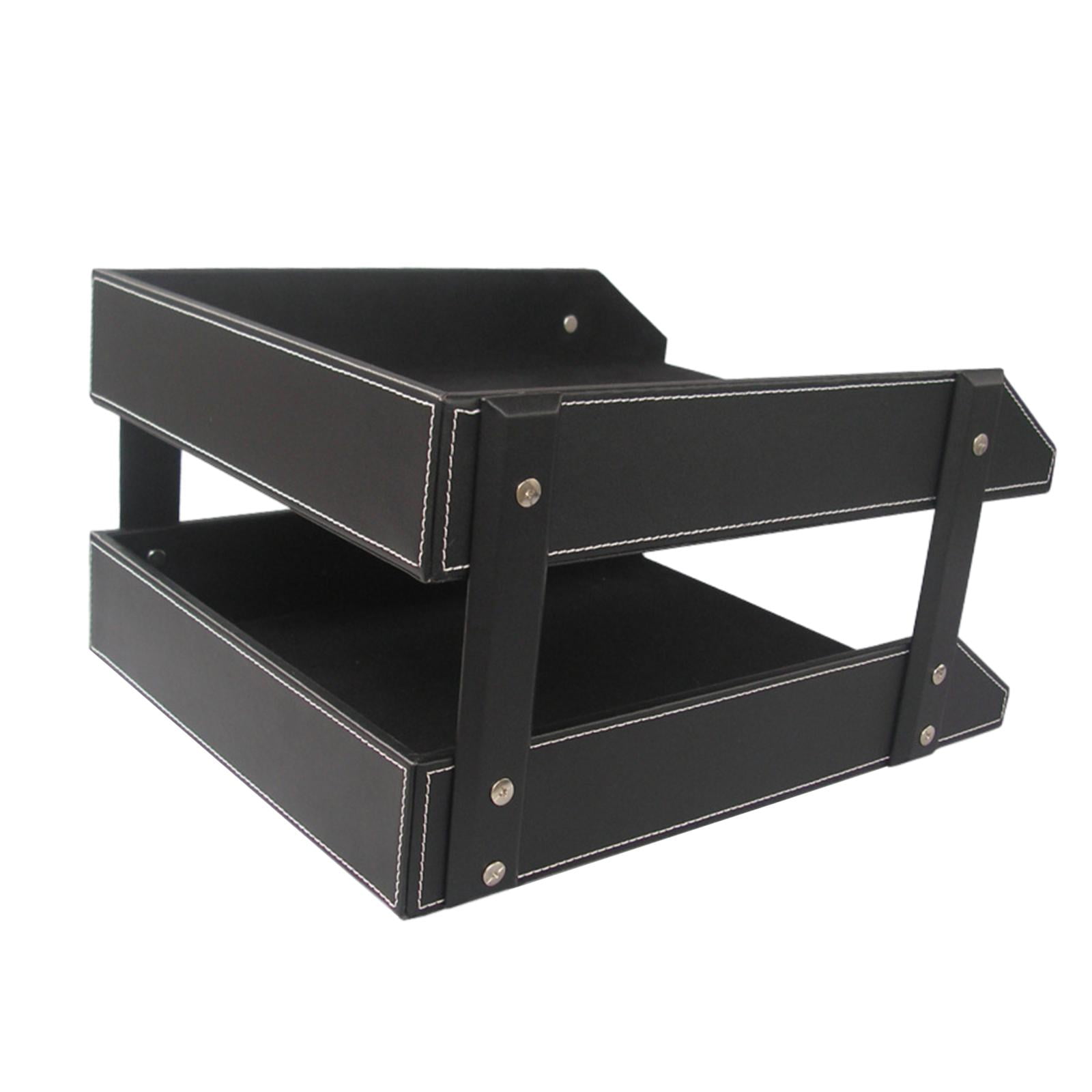 File Organizer Double Layer Paper Rack PU Leather for School Desk ...
