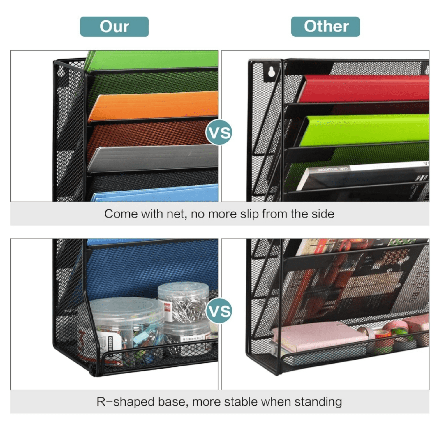 File Organizer Wall Mounted 4 Tiers Durable Adjustable Metal Vertical ...