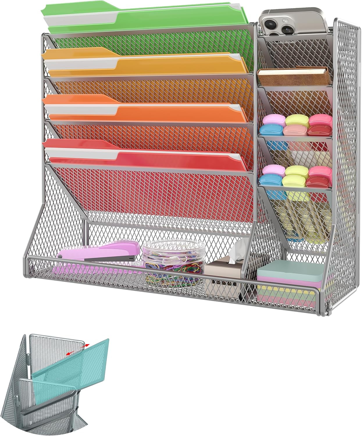 File Organizer Wall Mounted 4 Tiers Durable Adjustable Metal Vertical ...