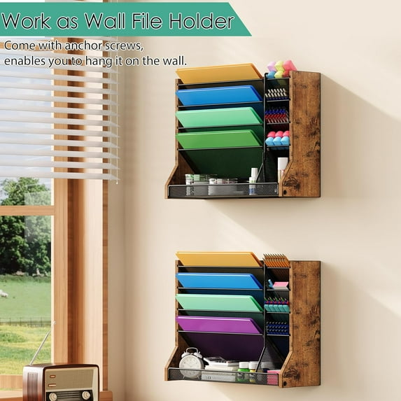 File Organizer Wall Mounted 5 Tiers, Durable Adjustable Metal Vertical ...