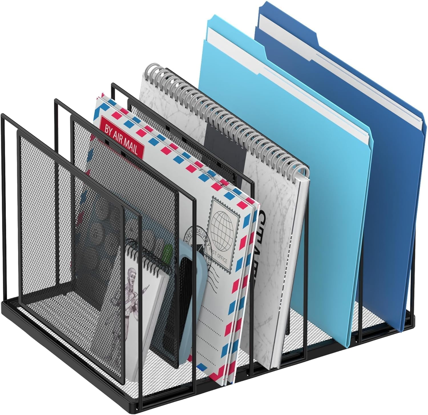 File Organizer for Desk, 5-Section Vertical File Sorter, Paper Holder ...