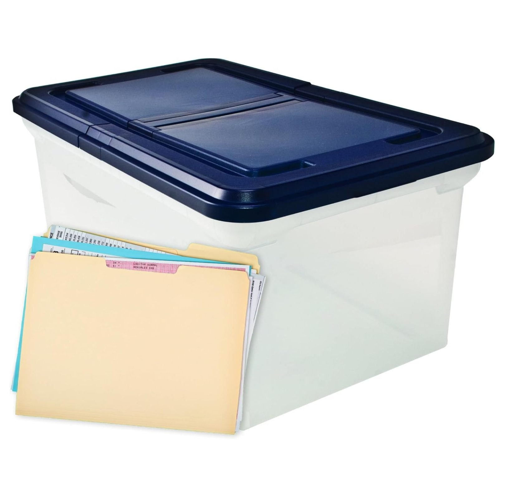 File Storage Document Organizer Box, Plastic File Tote with Hinged Lid ...