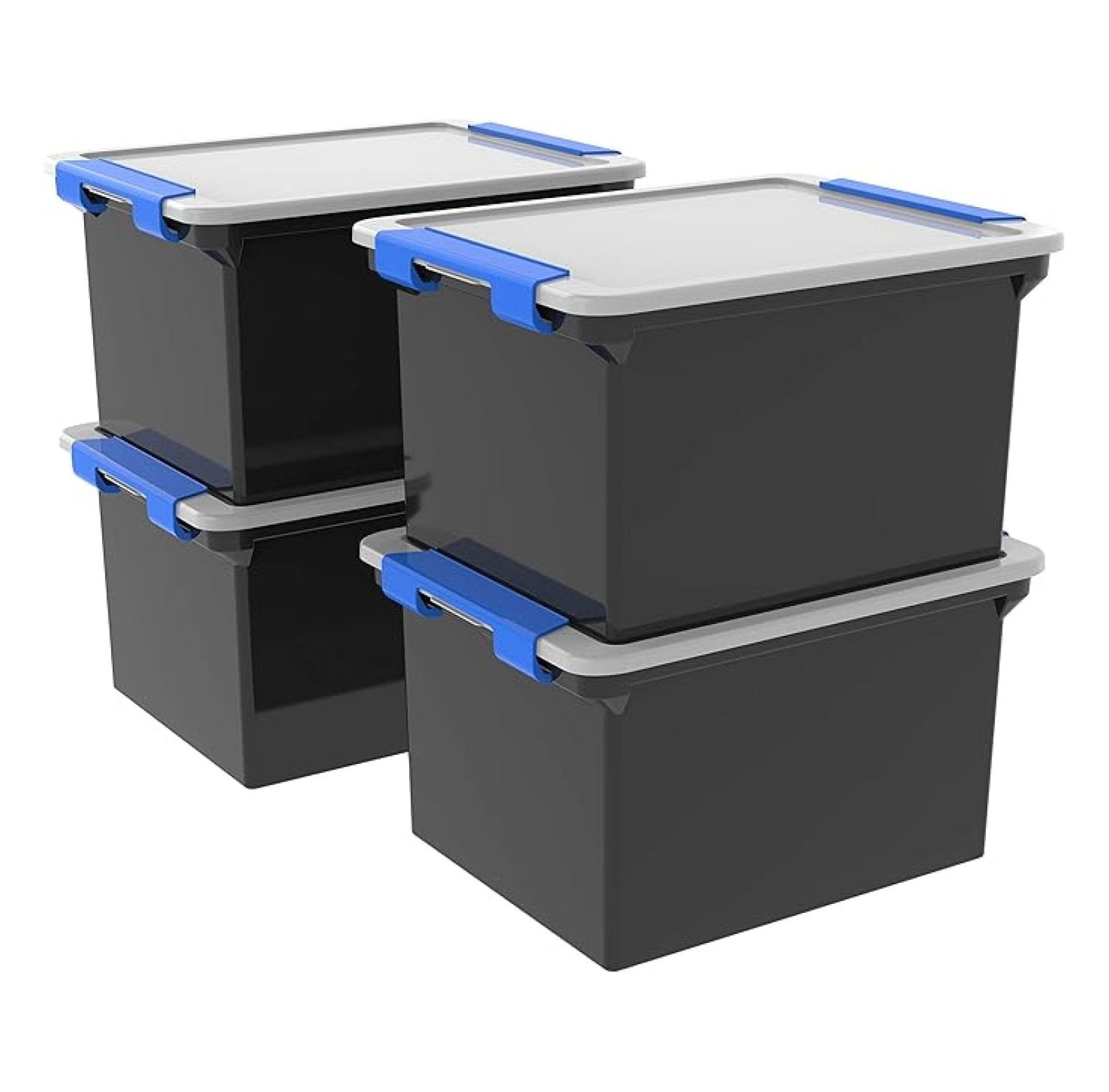 File Storage Totes with Locking Handles - 4 Pack - Black/Silver ...