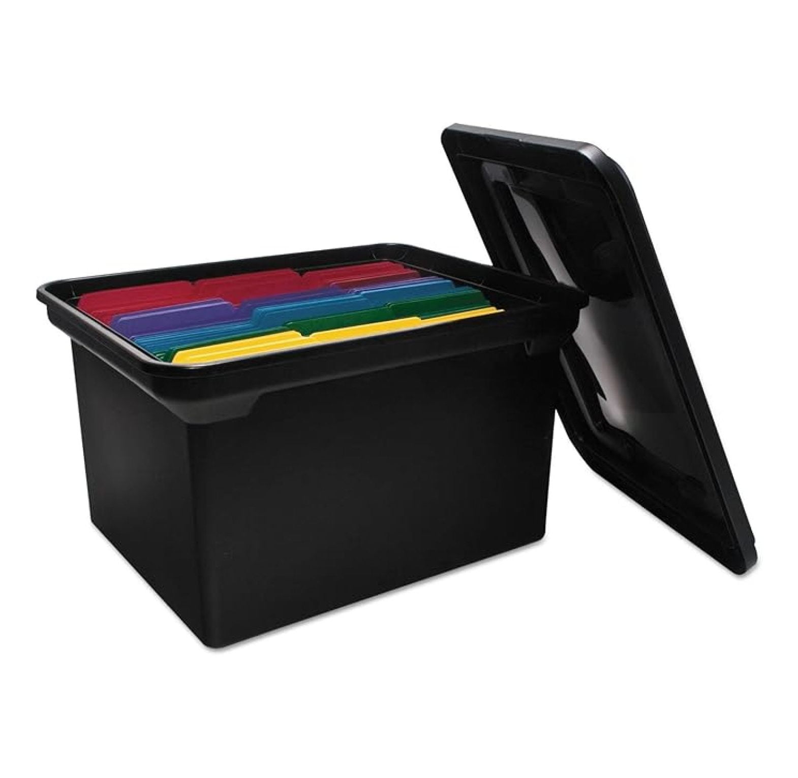 File Tote Storage Box with Lid - Legal/Letter Size - Black Plastic ...