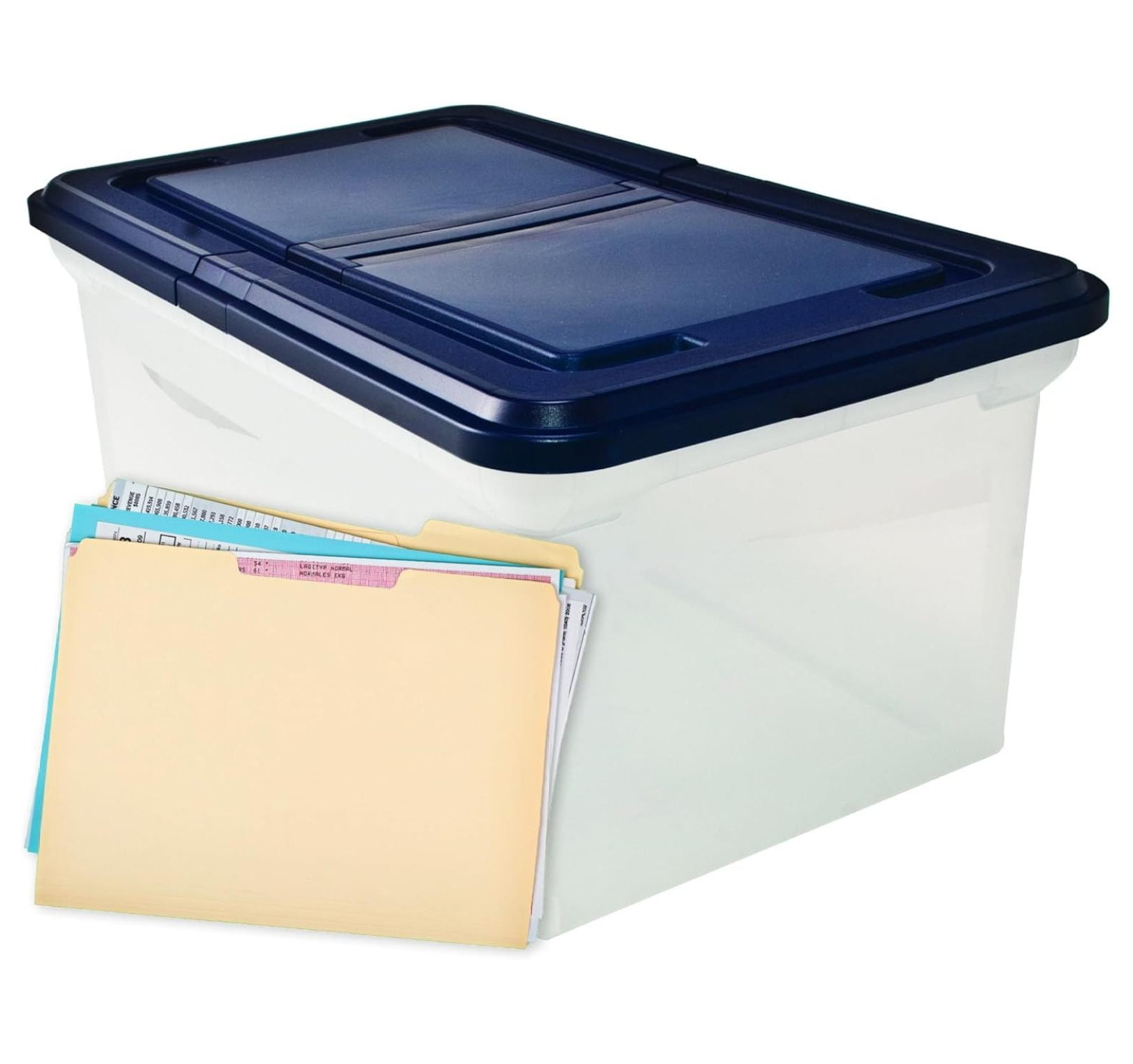 File Tote with Hinged Lid, Clear/Navy - Letter Size Hanging File ...