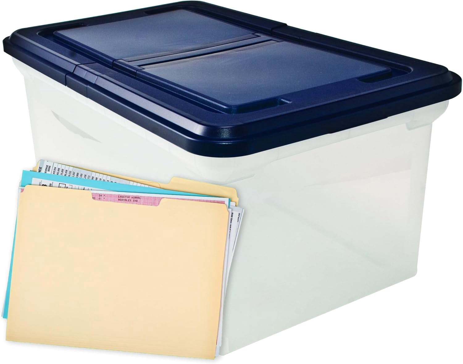 File Tote with Hinged Lid, Letter, Plastic, Clear/Navy - Walmart.com