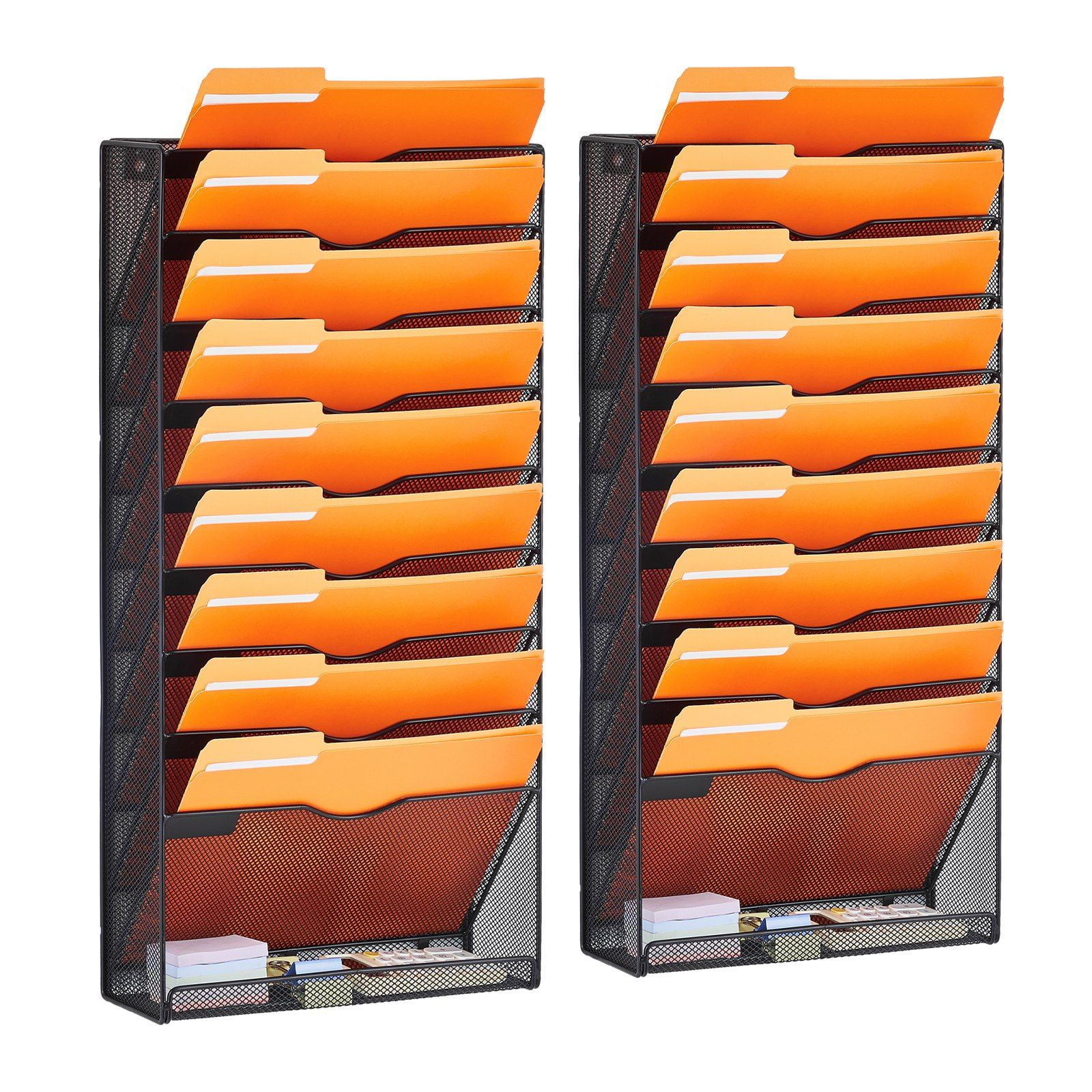 File Wall Rack, Two-Piece 10 Pockets Mesh Wall File Holder, Wall ...