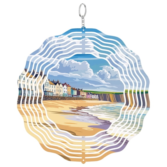 Filey UK Seaside Town View 3D Wind Spinner Stainless Steel Yard Art ...