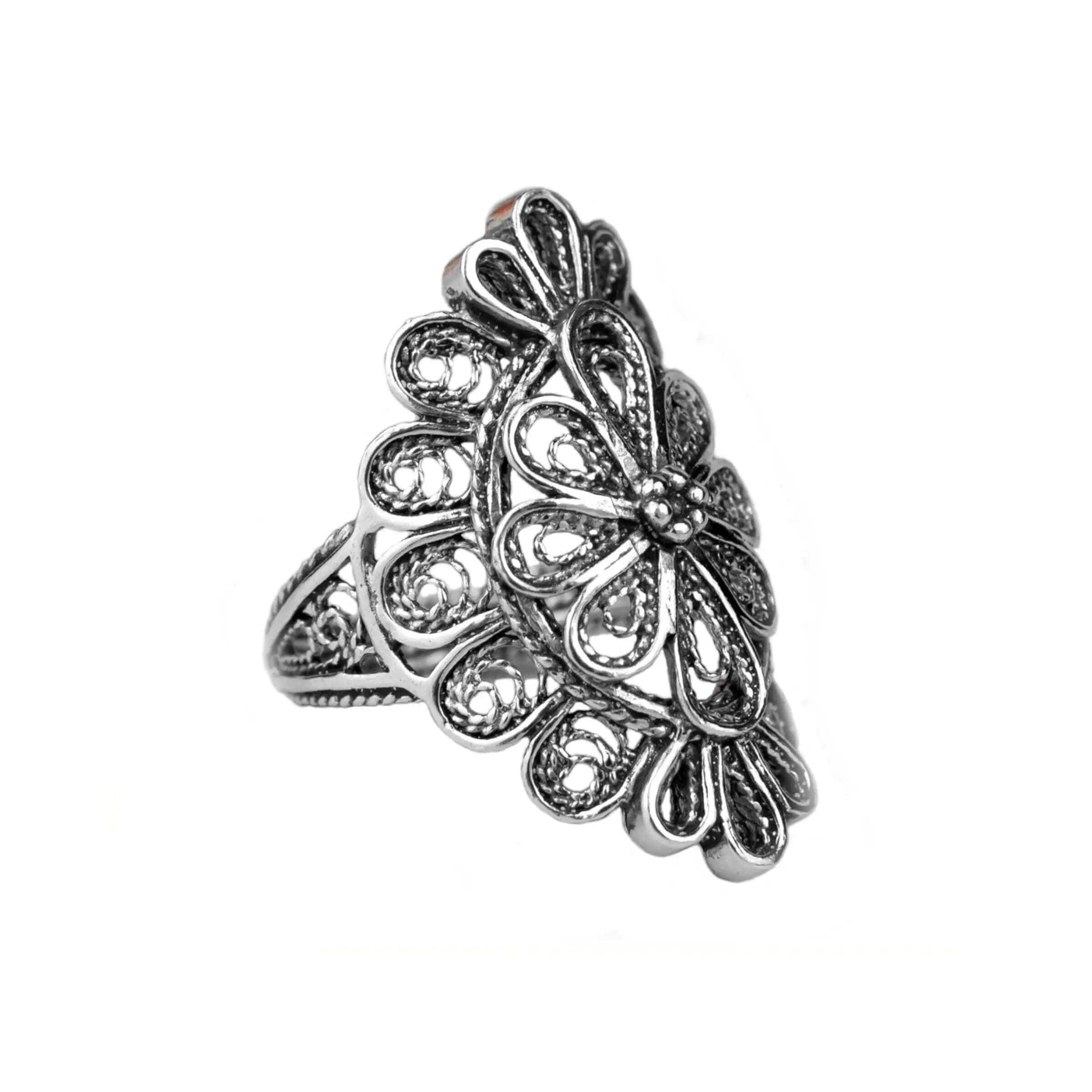Filigree Art Lace Detailed Woman Long Statement Silver Ring - Walmart.com