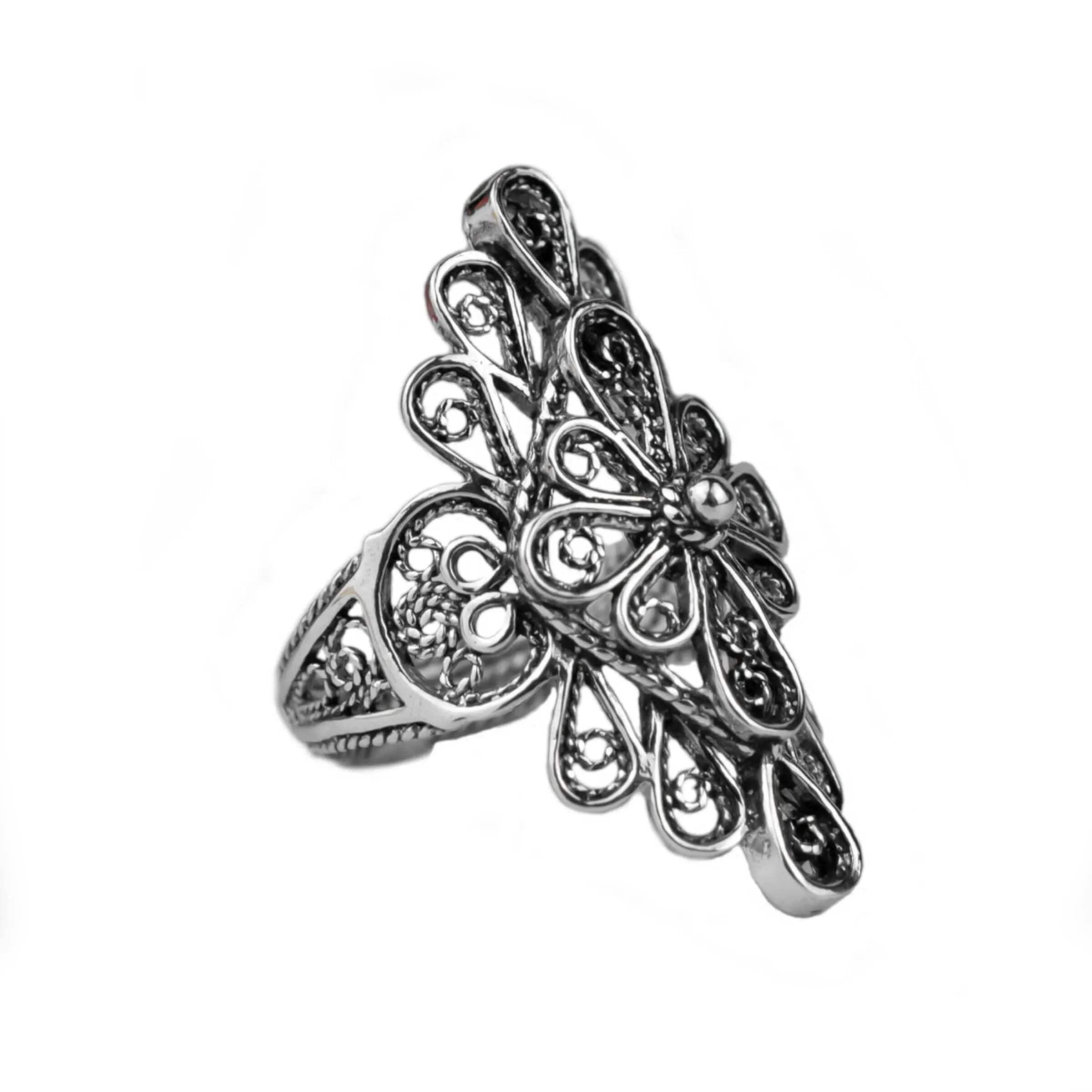 Filigree Art Lace Embroidery Woman Silver Statement Ring - Walmart.com