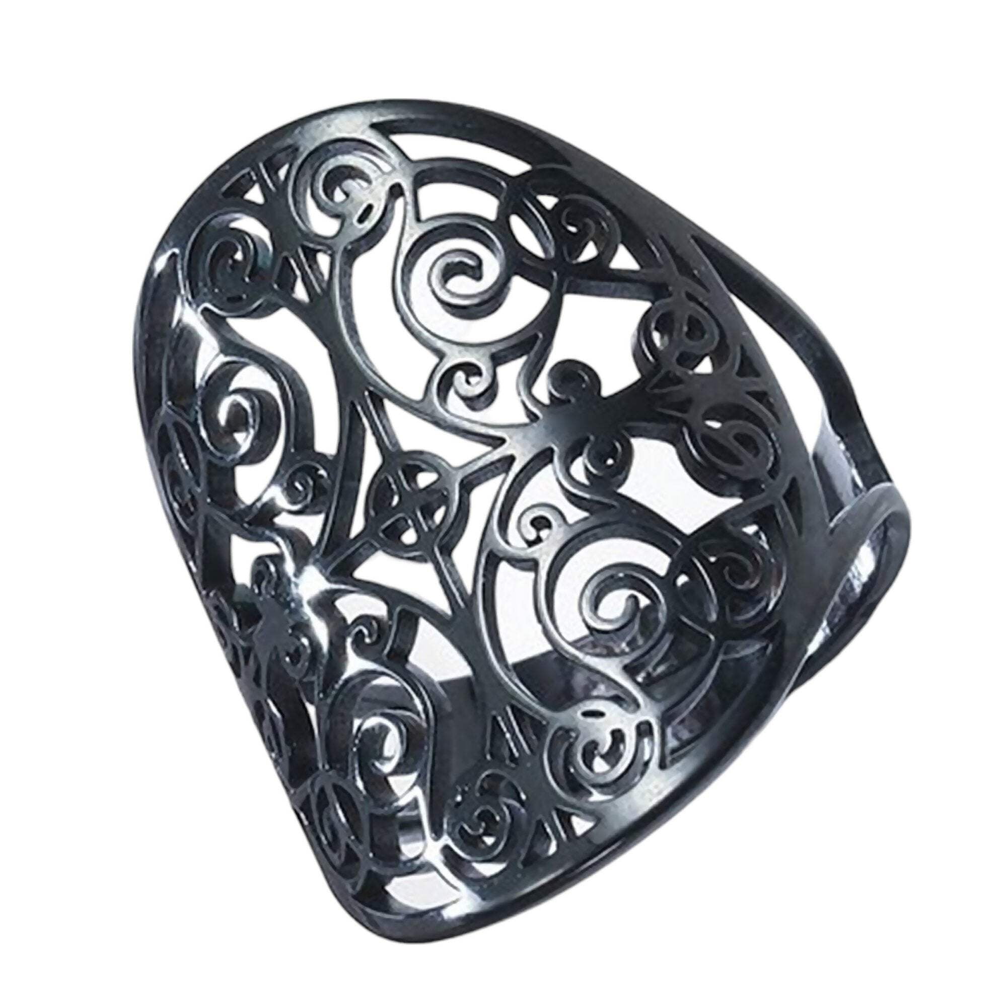 Filigree Boho Ring Black Stainless Steel Victorian Style Bohemian Band ...