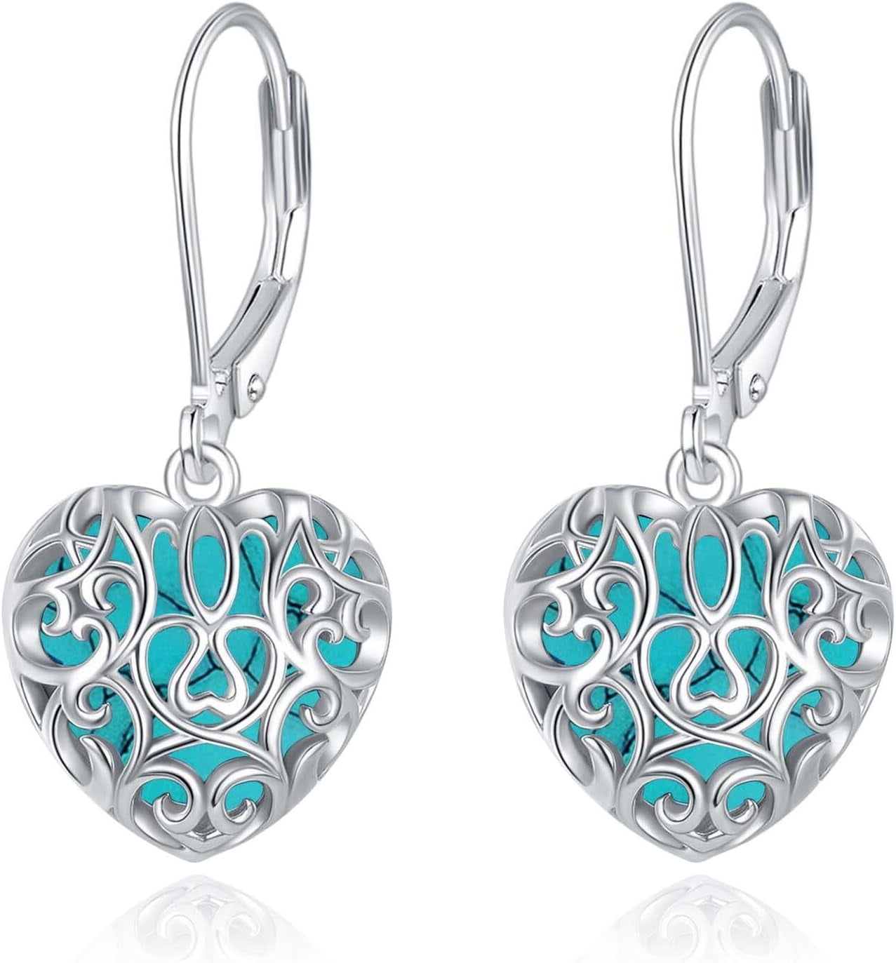 Filigree Earrings S925 Sterling Silver Turquoise Heart Filigree ...