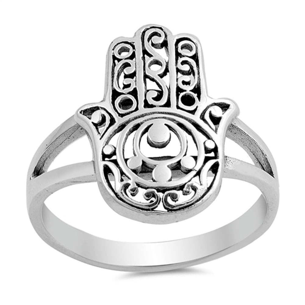 Filigree Hand of God Hamsa Ring .925 Sterling Silver Band Jewelry ...