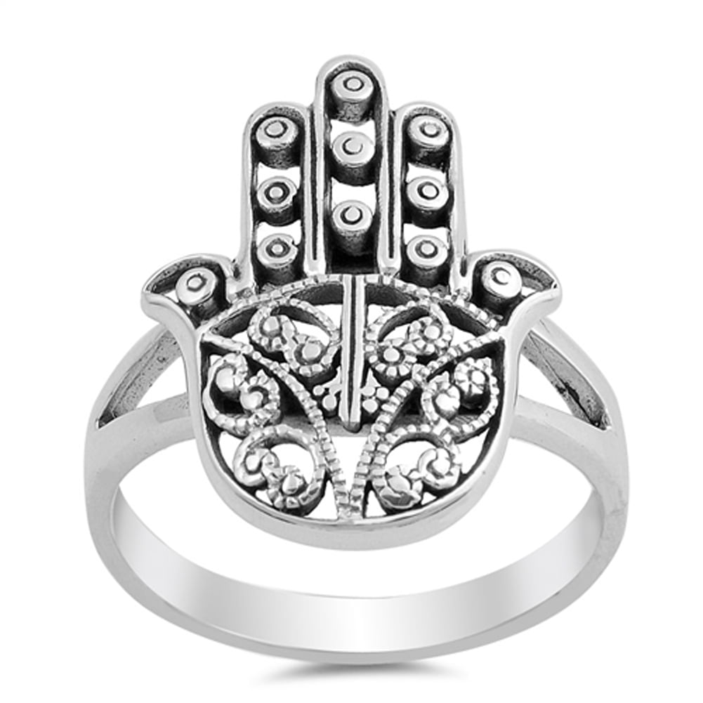 Filigree Hand of God Hamsa Ring .925 Sterling Silver Heart Jewelry ...