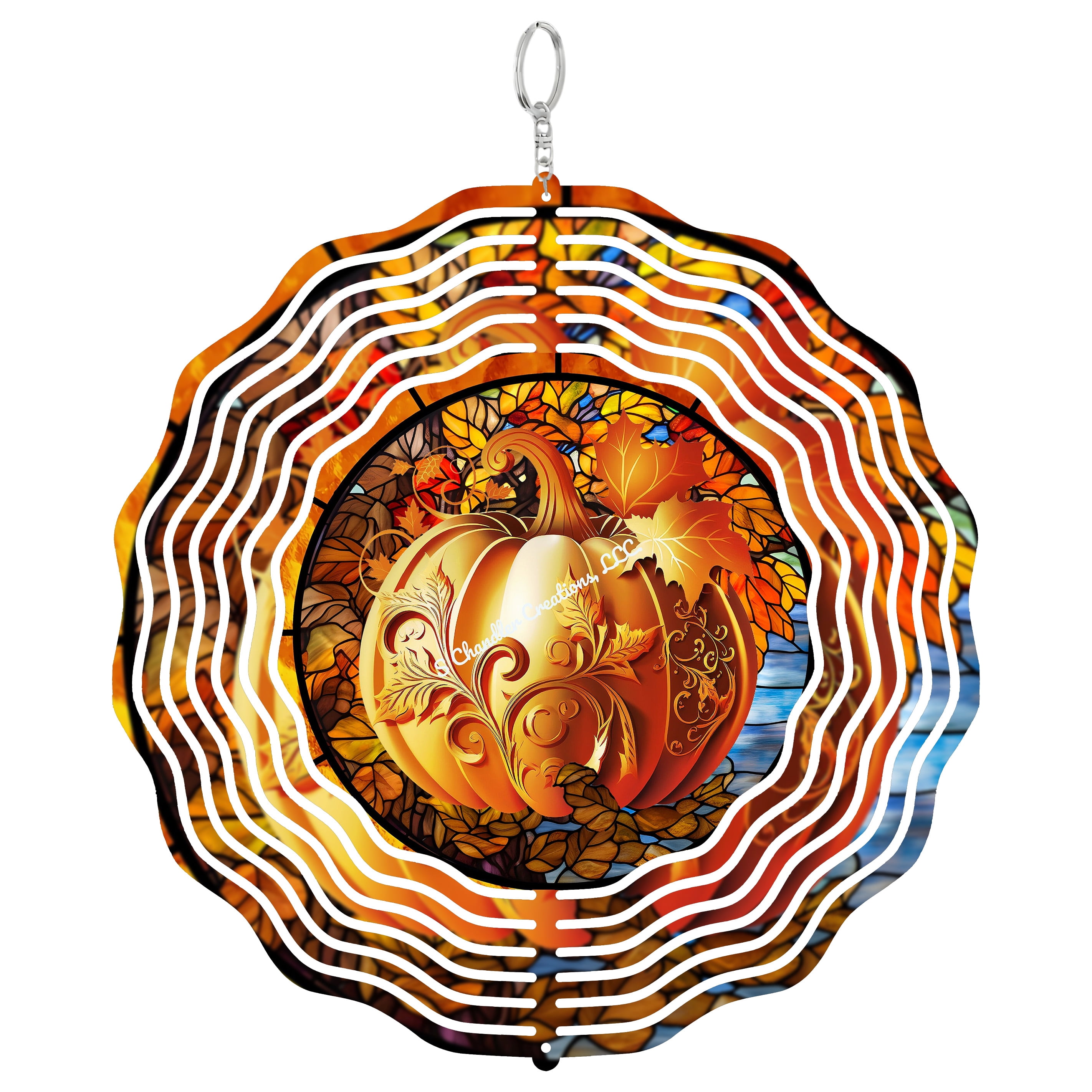 Filigree Pumpkin Faux Stained Glass 3D Wind Spinner, Artistic Autumn ...