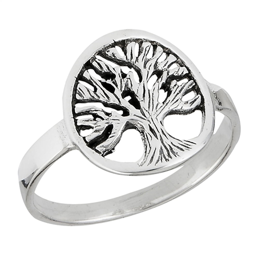 Filigree Tree of Life Branch Oxidized Ring .925 Sterling Silver Band ...
