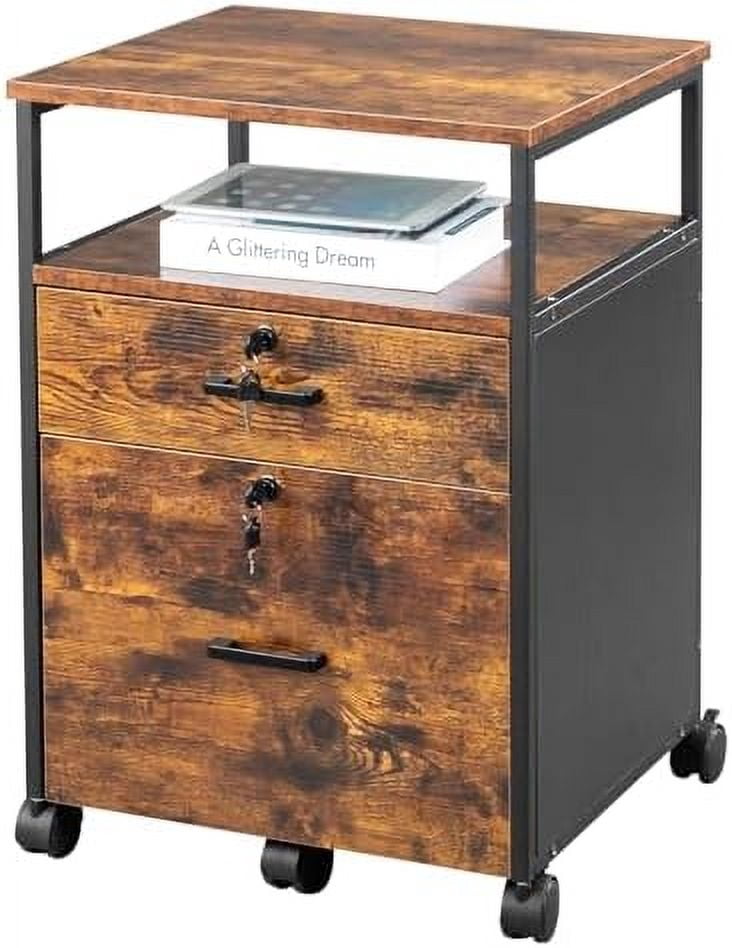 Filing Cabinet with 2 Locks Keys Top Open Shelf, 2 Drawers Rolling File ...