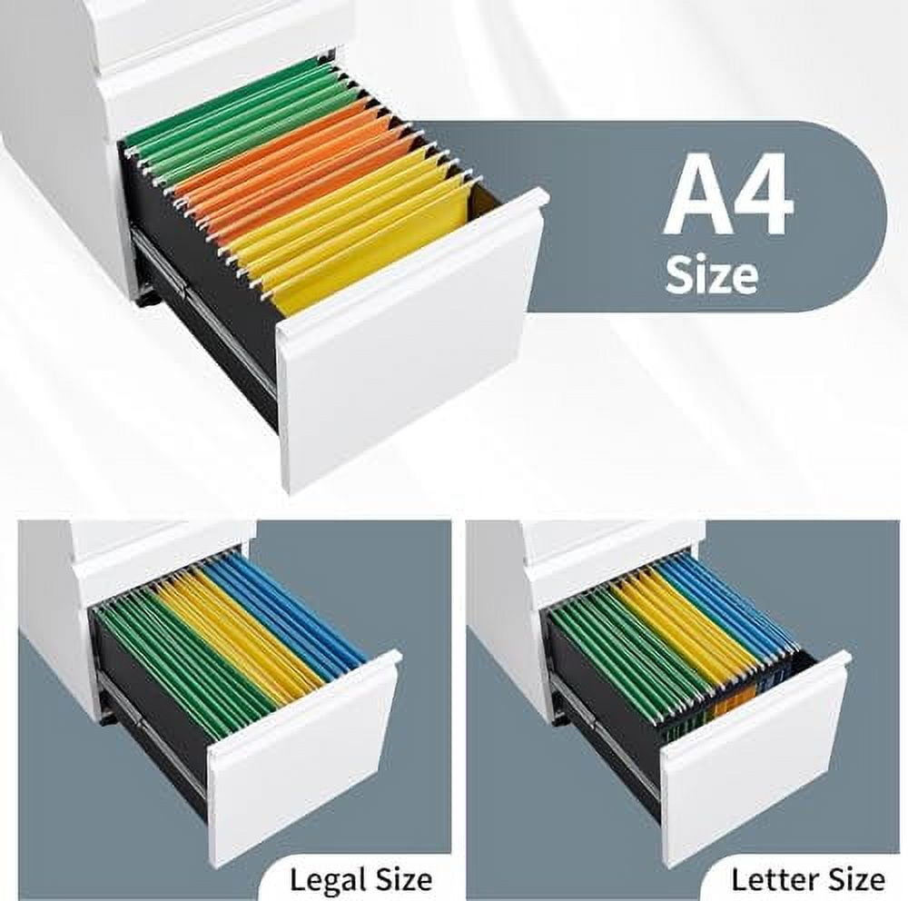 Filing Cabinet 3 Drawer, Locking File Cabinets for Home Office, Mobile Filing Cabinet for A4 ...