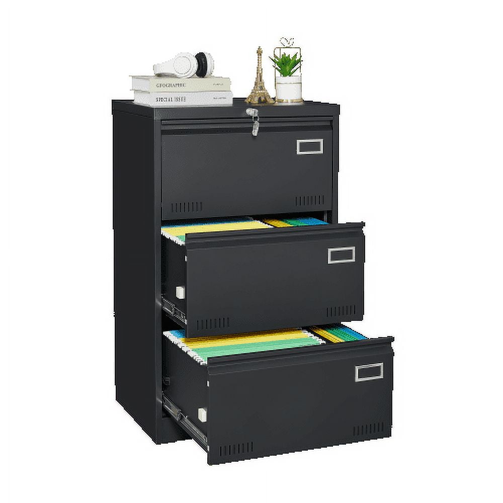 Filing Cabinet Lateral File Cabinet 3 Drawer, Blcak Locking Metal File ...