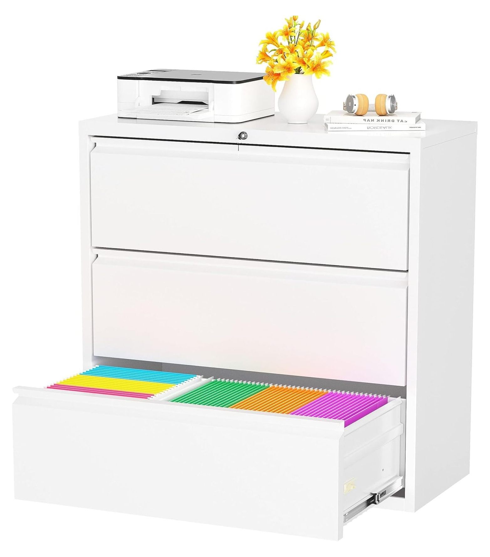 Filing Cabinet Lateral File Cabinet 3 Drawer, White Filing Cabinets ...