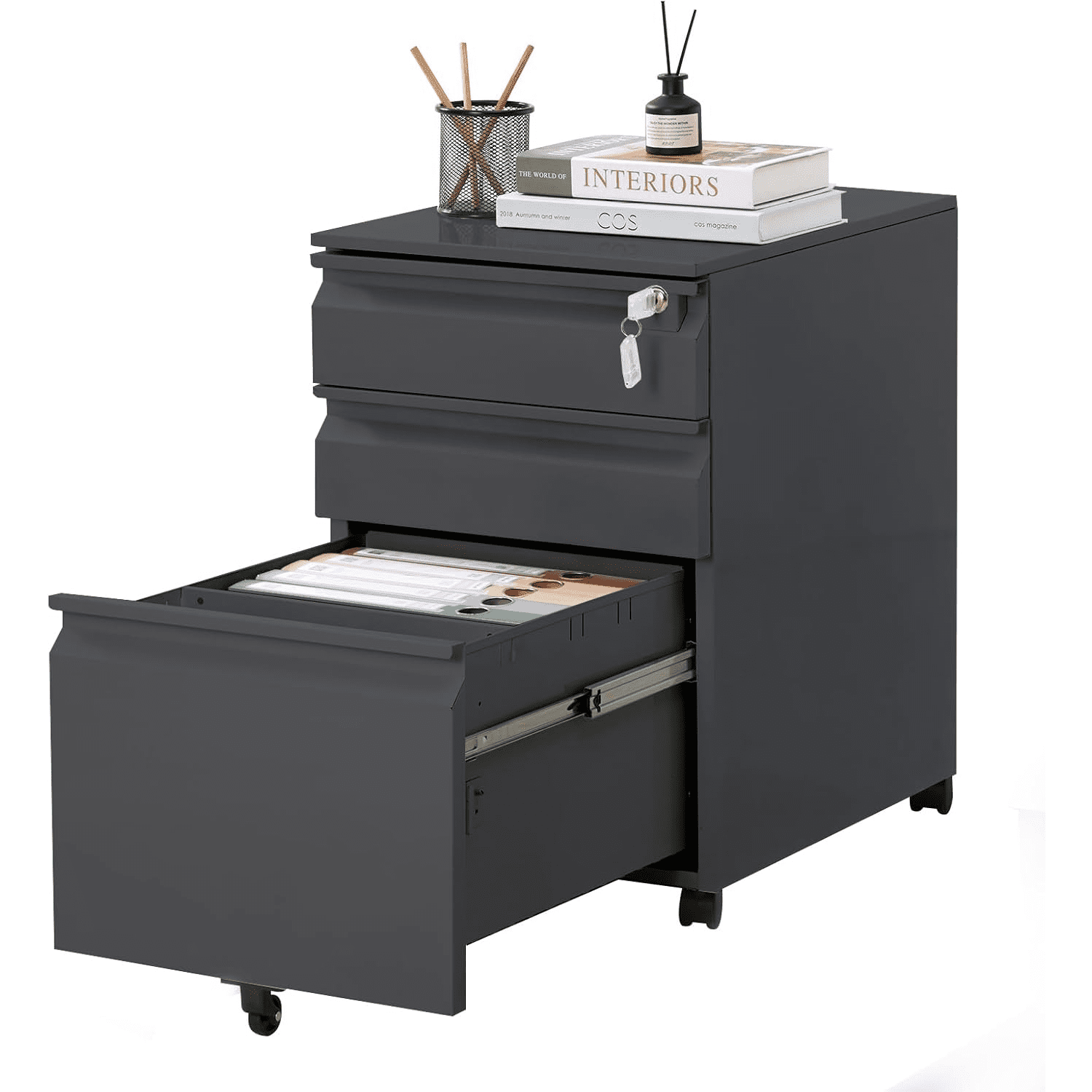 Filing Cabinets for Home Office,Mobile File Cabinet with Lock 3 Drawer ...