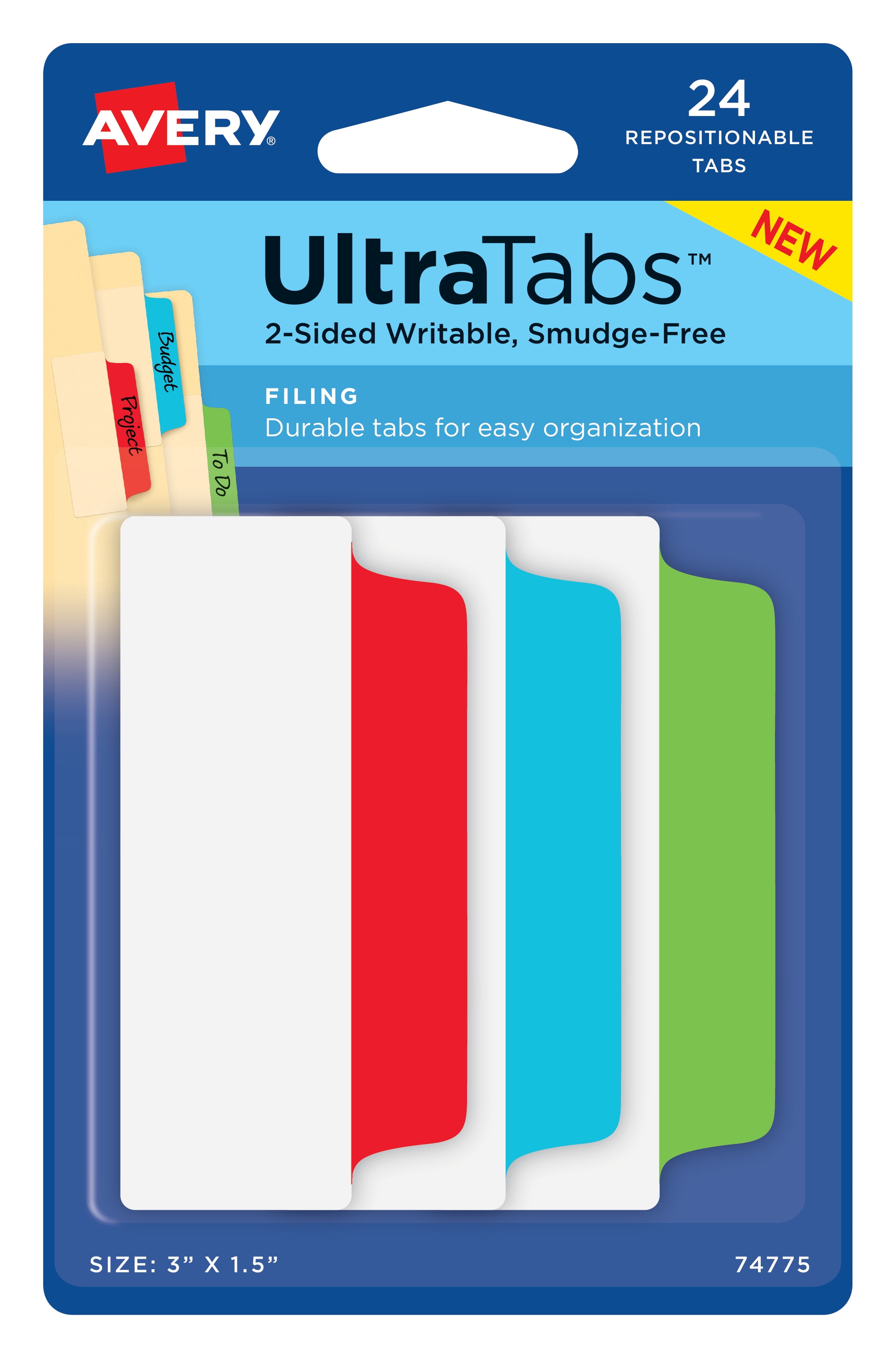 Filing Ultra Tabs, 3" x 1.5", 24 File Tabs, Assorted Colors - Walmart.com