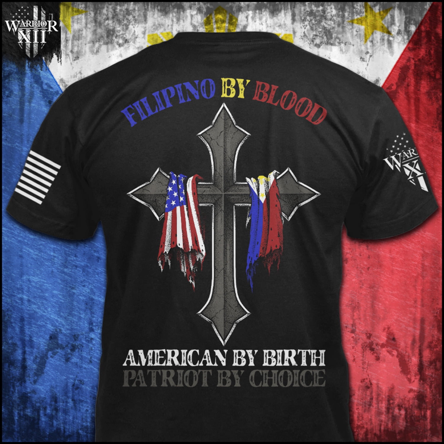 Filipino By Blood T-Shirt Patriotic Tribute Tee | American Pride Veteran Support Shirt | 100% ...