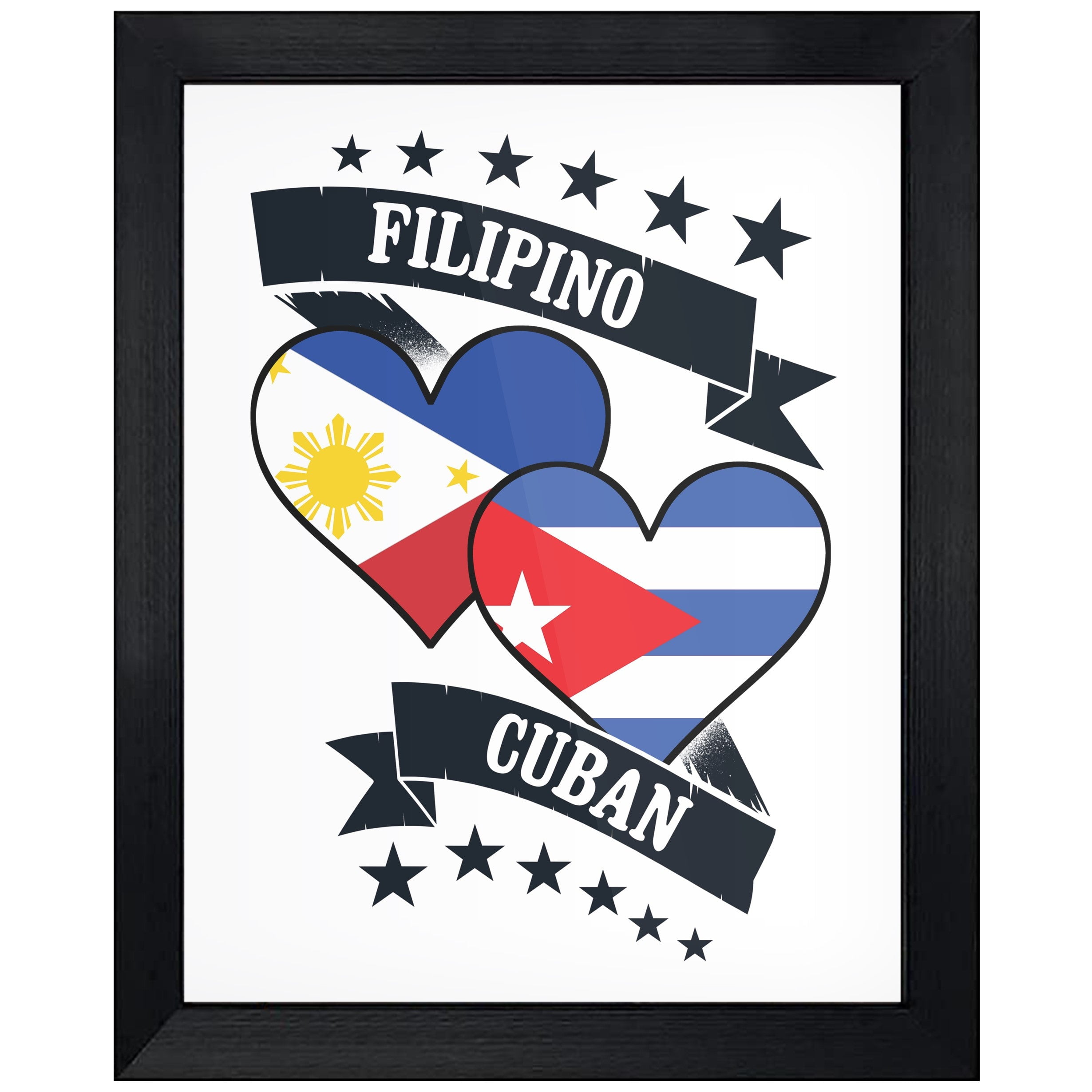 Filipino Cuban Heart Flags Philippines Cuba 8"x10" Wall Art Print ...