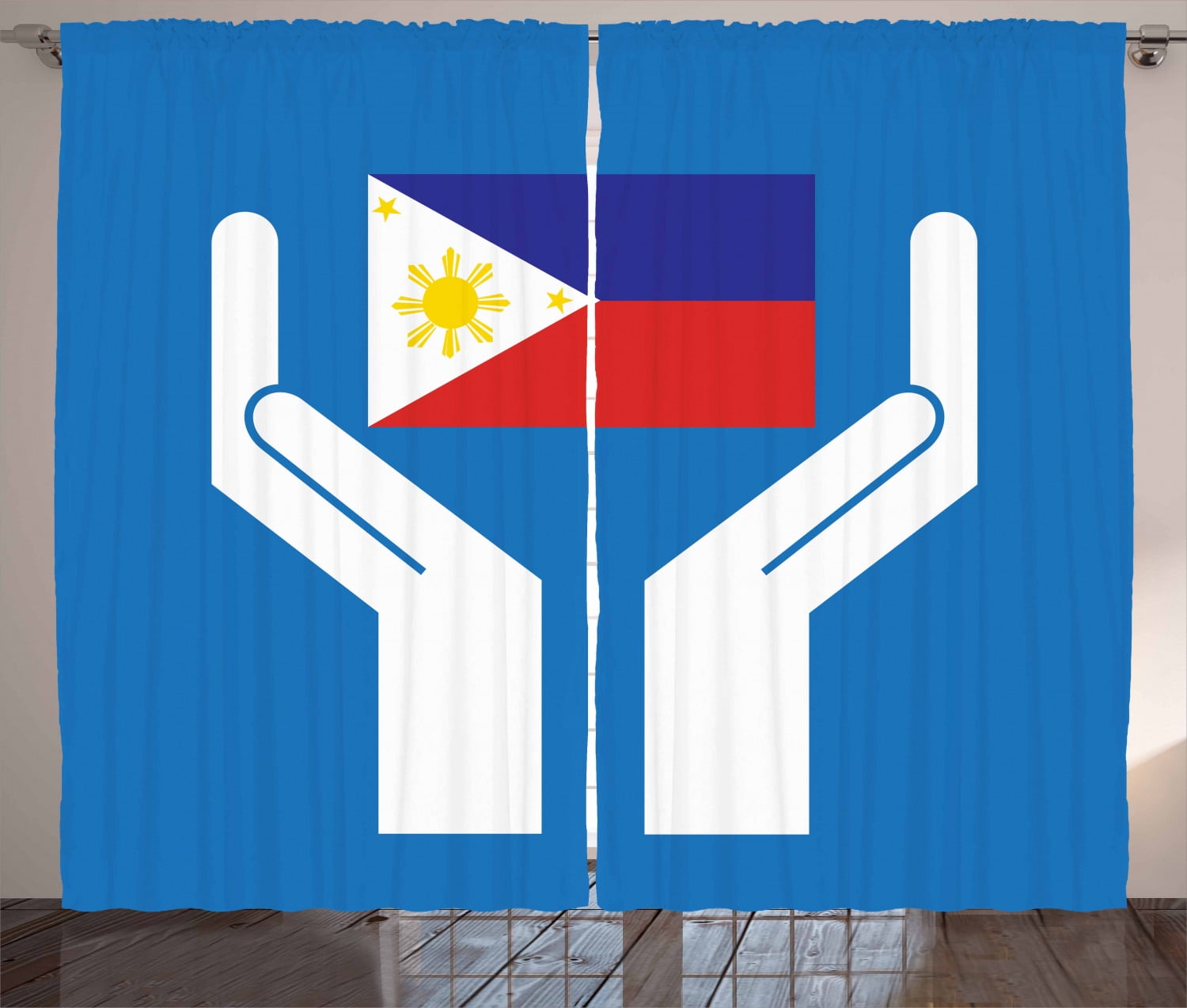 Ambesonne Filipino Curtains 2 Panel Set, Hands Showing Flag, 108" x 84 ...