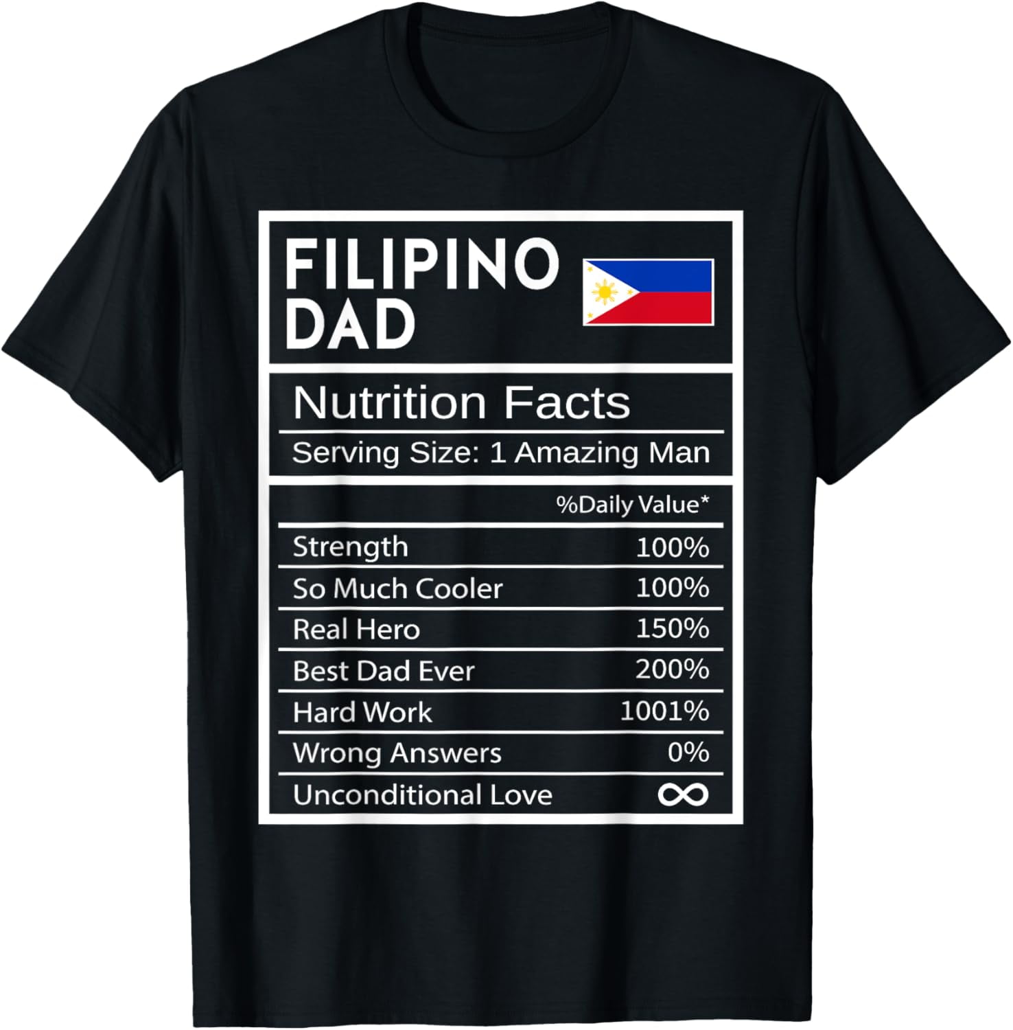 Filipino Dad Nutrition Facts National Pride Gift For Dad T-Shirt ...