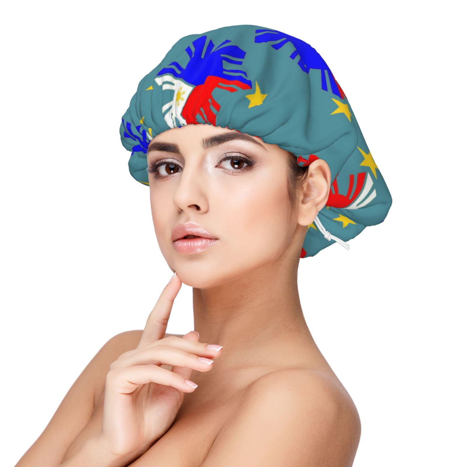 Filipino Flag Stars Sun Pattern Satin Bonnet Adjustable Hair Bonnet For ...