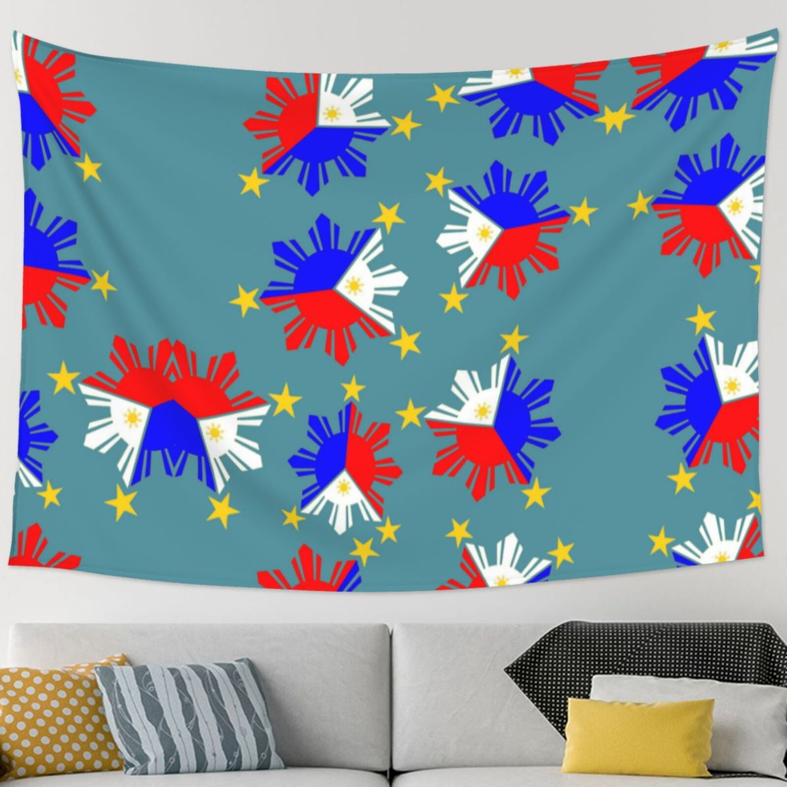 Filipino Flag Stars Sun Pattern Tapestry Bedroom Living Room Tapestry ...